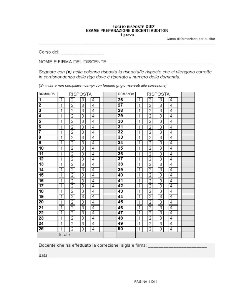 FOGLIO RISPOSTE 1 Prova ISO 19011 | PDF