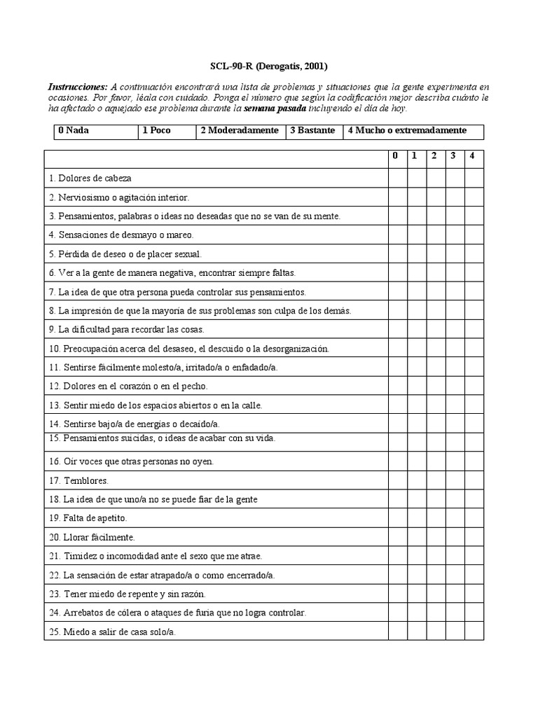 Cuestionario SCL-90-R | PDF