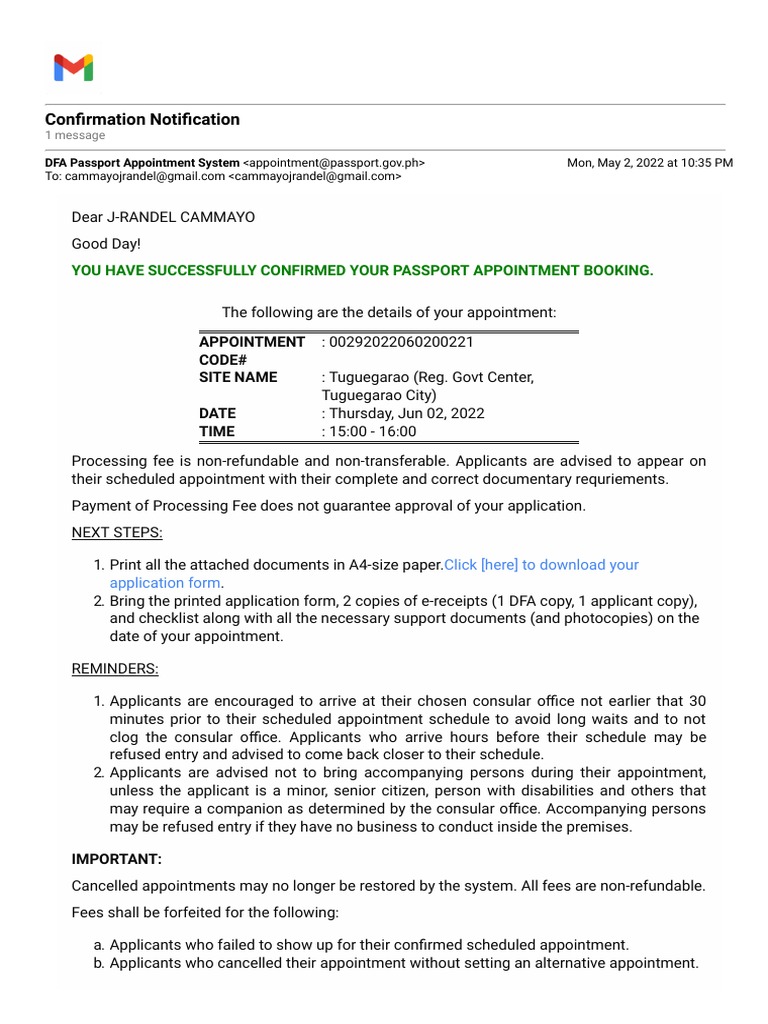 Gmail - Confirmation Notification | PDF