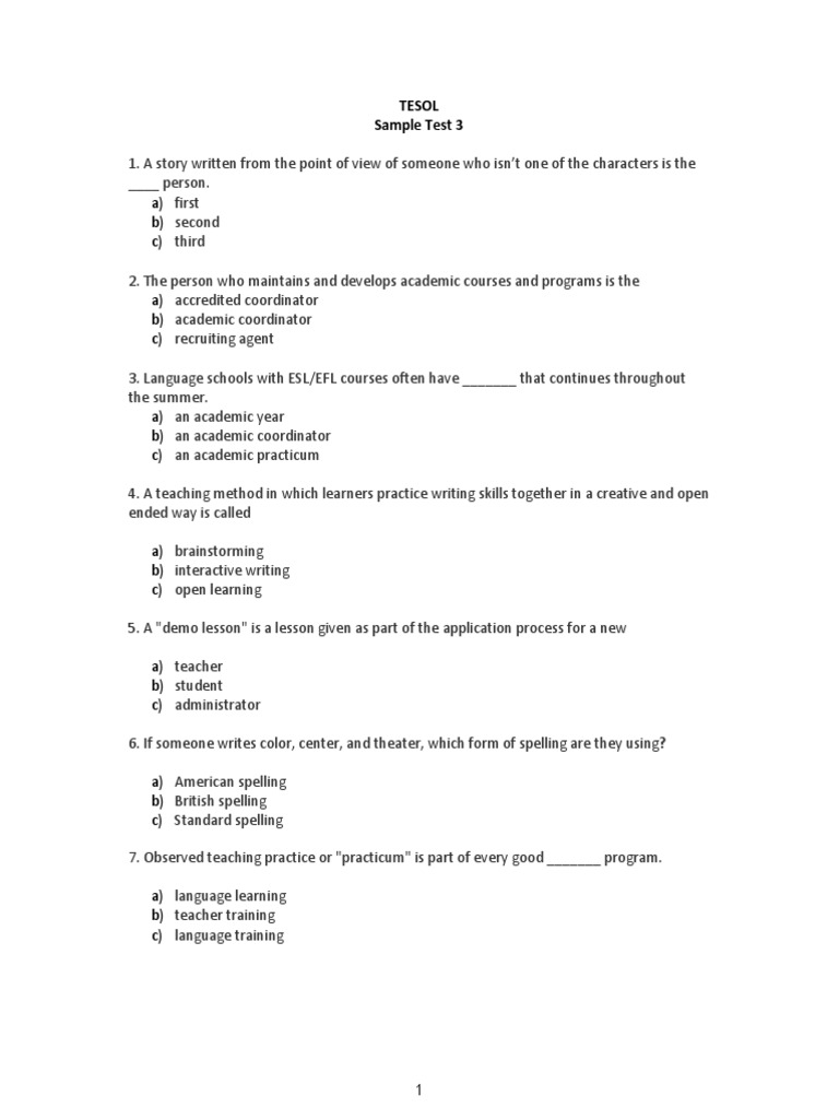 TESOL Sample Test 3 | PDF