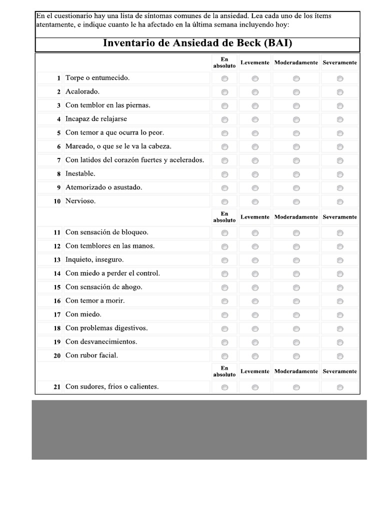 Inventario de Ansiedad de Beck | PDF