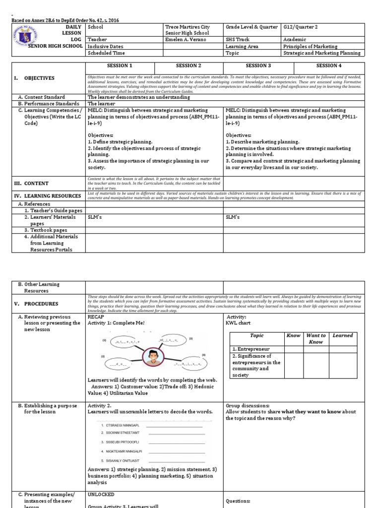 Quarter 3 Marketing Lesson Plan-WK6 | PDF | Learning | Entrepreneurship