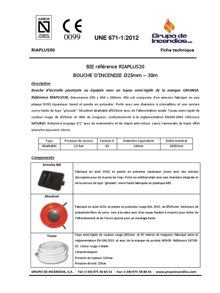 Fiche technique RIA DN25 RIAPLUS30 | PDF | Biens manufacturés | Équipement
