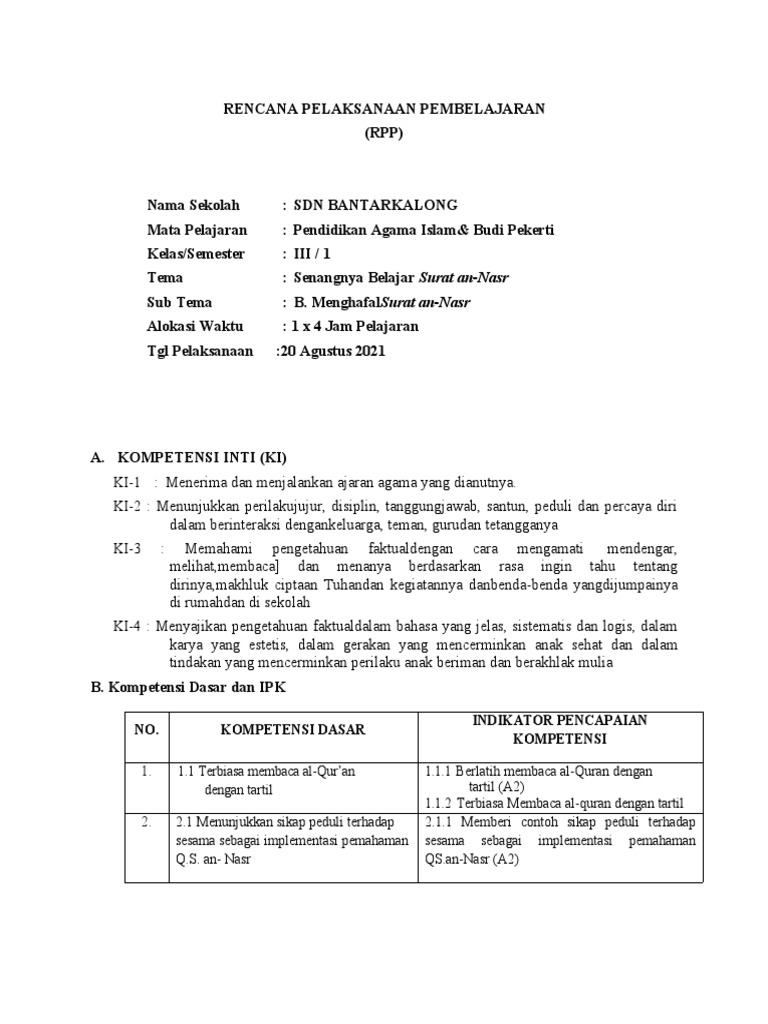 RPP PPG Pai Daljab Tahun 2021 | PDF