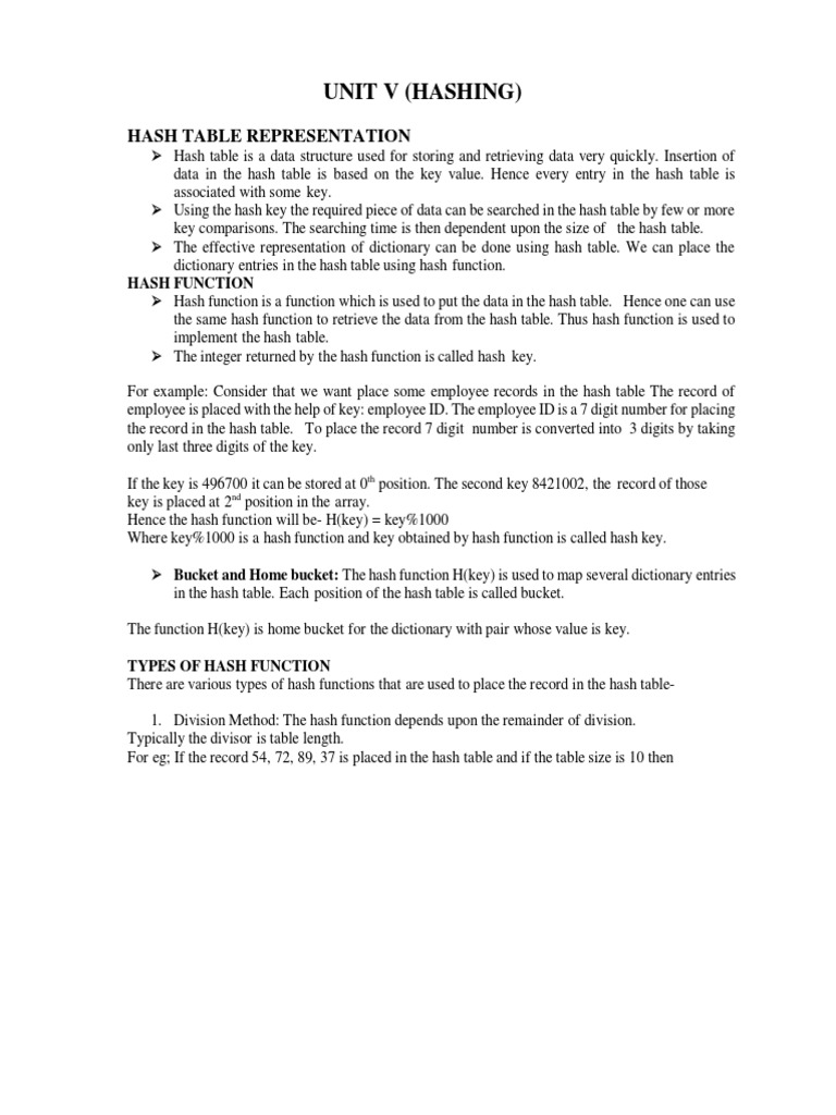 UNIT V (Hashing) | PDF