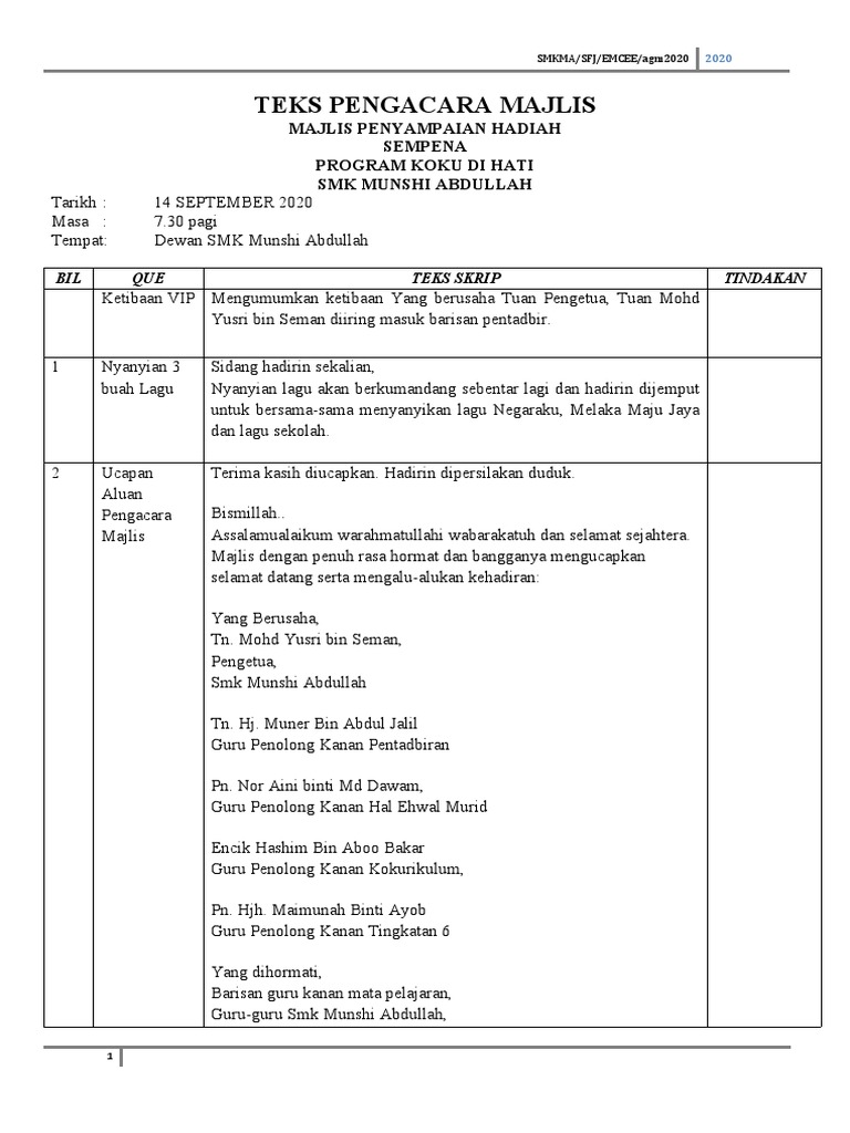 TEKS EMCEE PENYAMPAIAN HADIAH KOKU | PDF