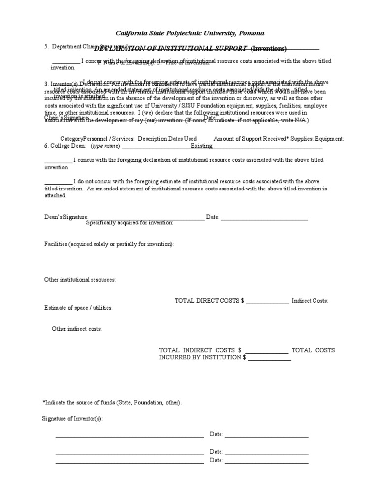 Declaration of Institutional Support Cpp | PDF