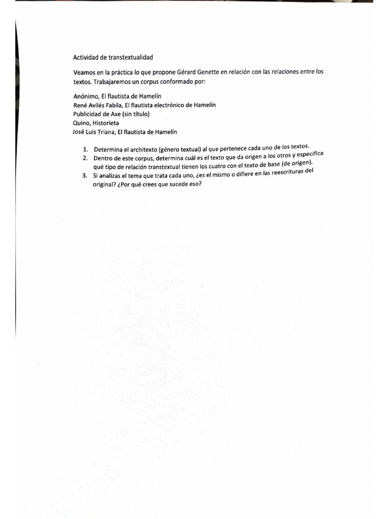 Actividad de Transtextualidad | PDF