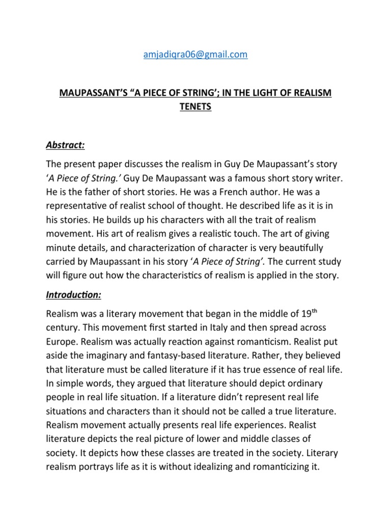 Realistic Elements in Guy de Maupassant's Story "A Piece of String" | PDF