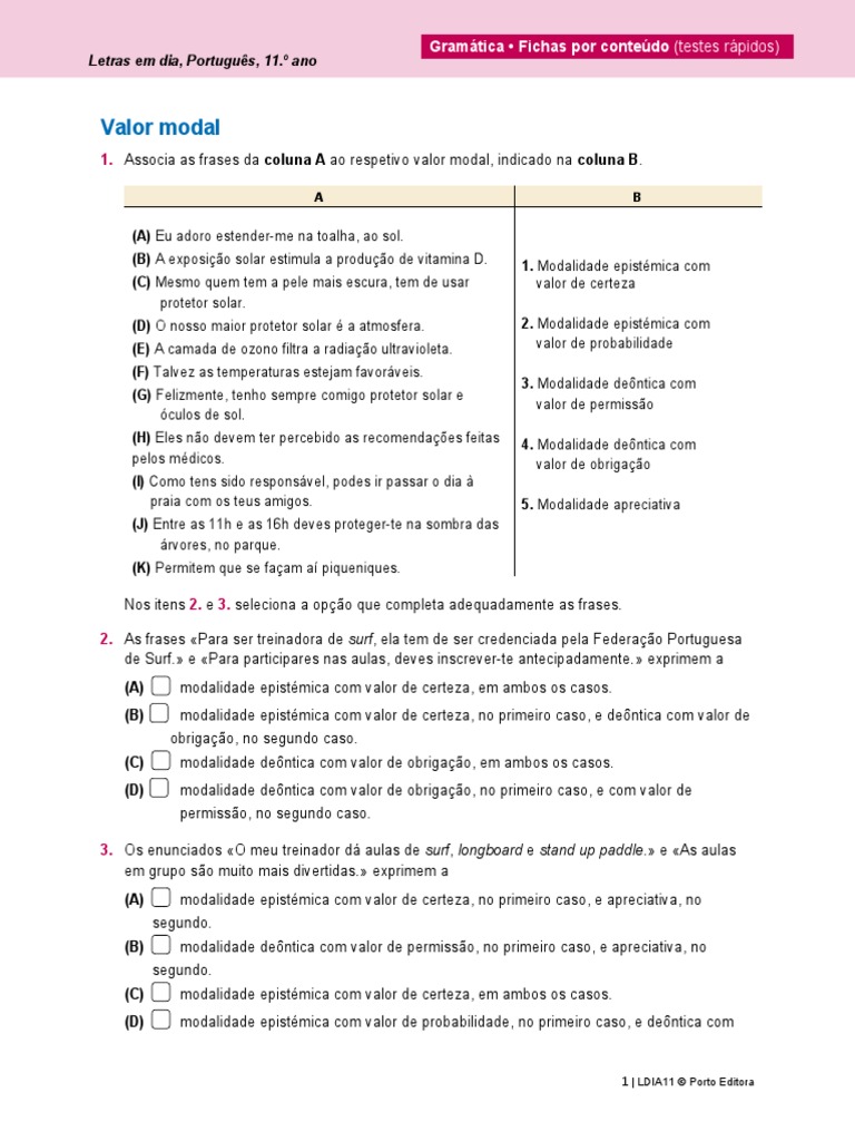 Ldia11 Gramatica Valor Modal 1 | PDF | Protetor solar | Ciências Físicas