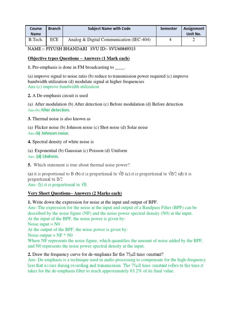 Analog And Digital Communication Unit 2 Pdf
