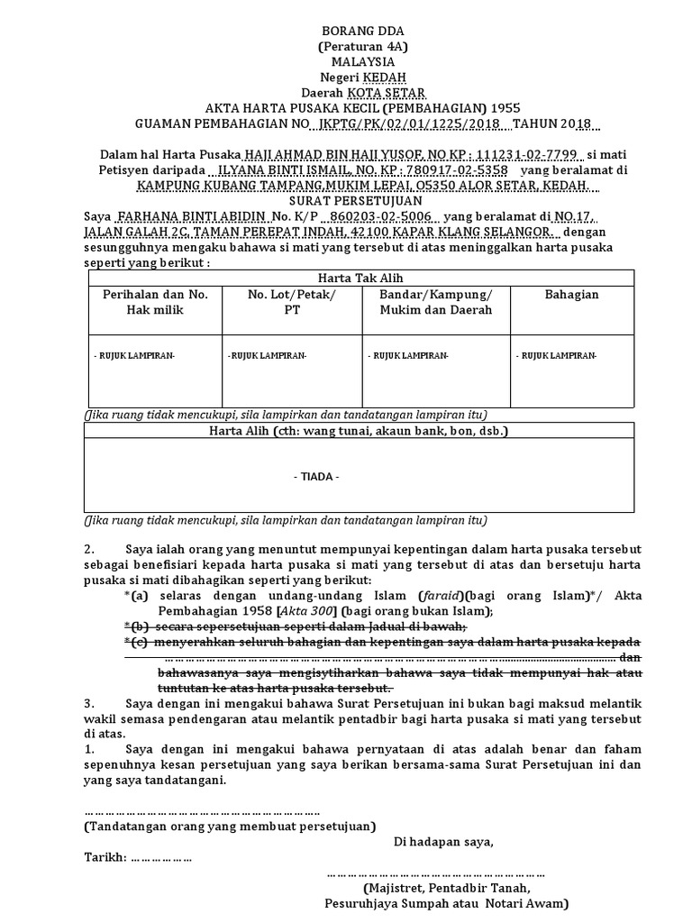 Borang Persetujuan - Bahasa Melayu Borang DDA-1 | PDF