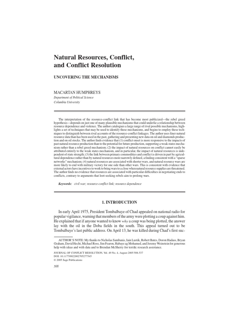 Natural Resources, Conflict, and Conflict Resolution: Uncovering The ...