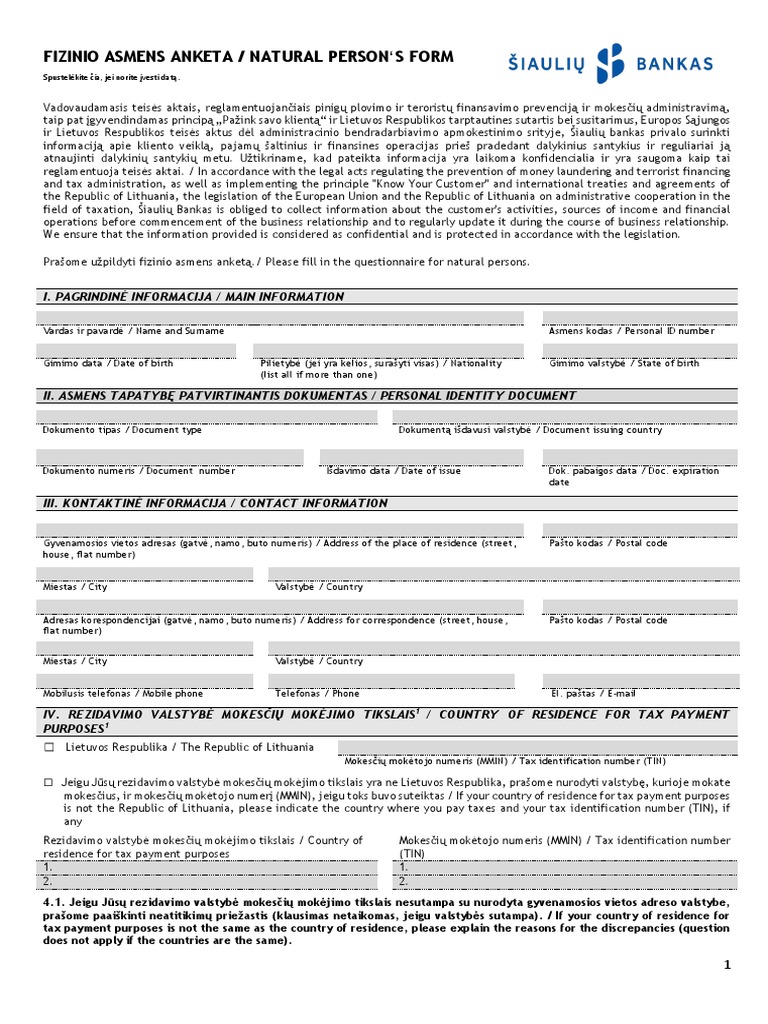 Kliento Pazinimo Anketa | PDF