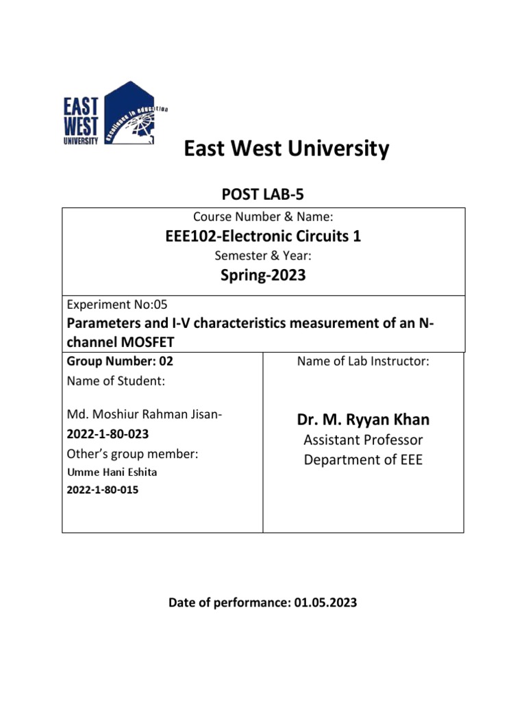 Eee 102 Post Lab 5 Grp No 2 Pdf Mosfet Field Effect Transistor
