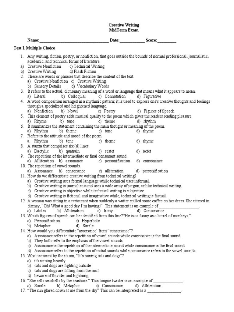 Creative Writing (MidTerm) | PDF | Poetry | Poetic Devices Creative Writing (MidTerm) | PDF | Poetry | Poetic Devices