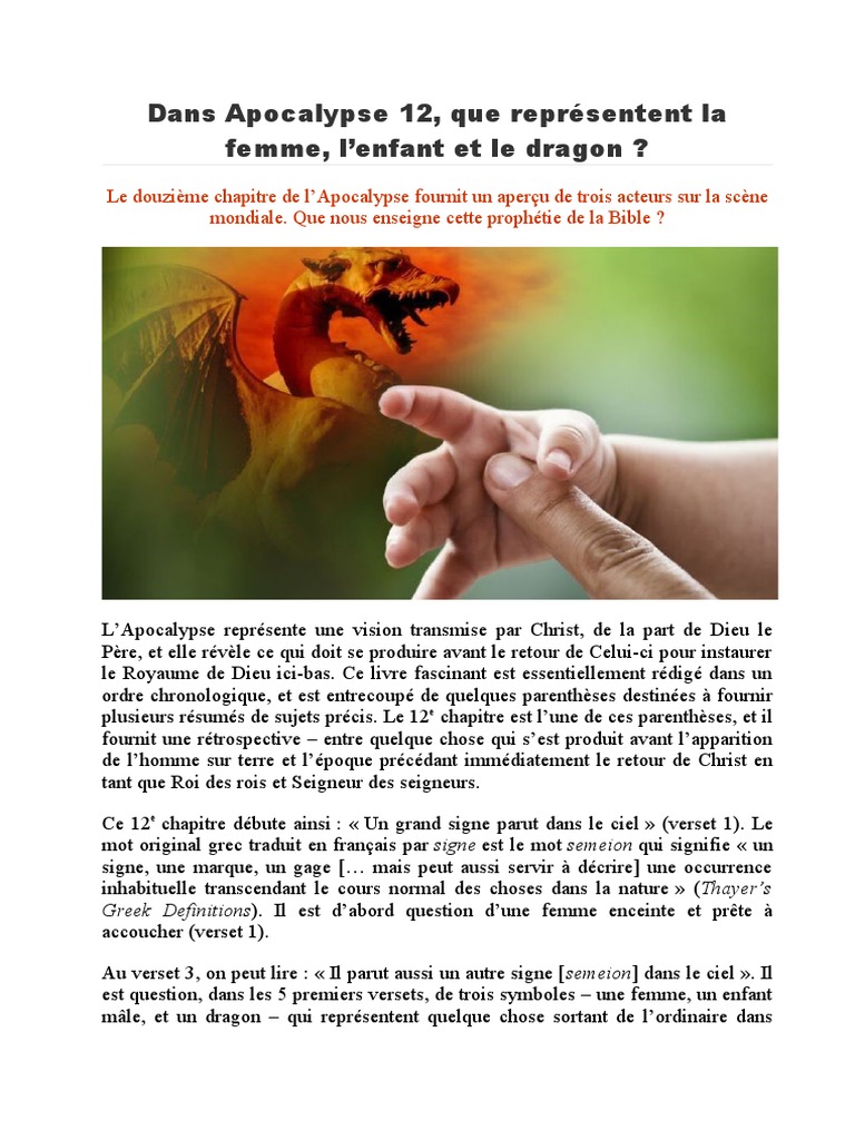 Dans Apocalypse 12, que représentent la femme, l’enfant et le dragon | PDF