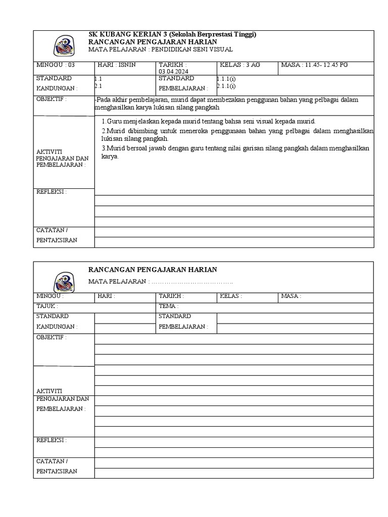 RPH PSV Tahun 3 | PDF