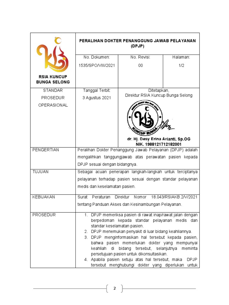 Alih Tanggung Jawab DPJP | PDF