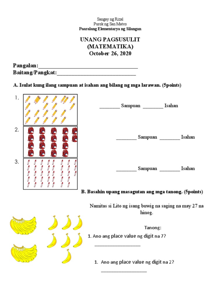 Unang Pagsusulit MATH and MTB | PDF