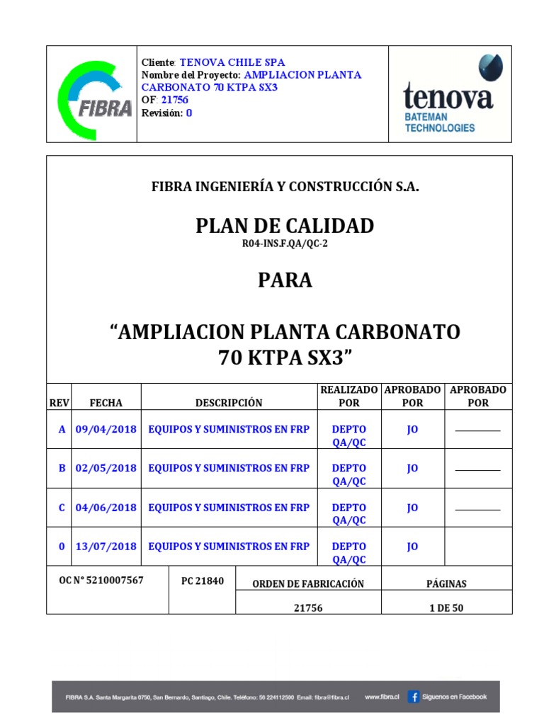 Plan de Calidad Tenova Chile FRP | PDF | Calidad (comercial) | Sistema ...
