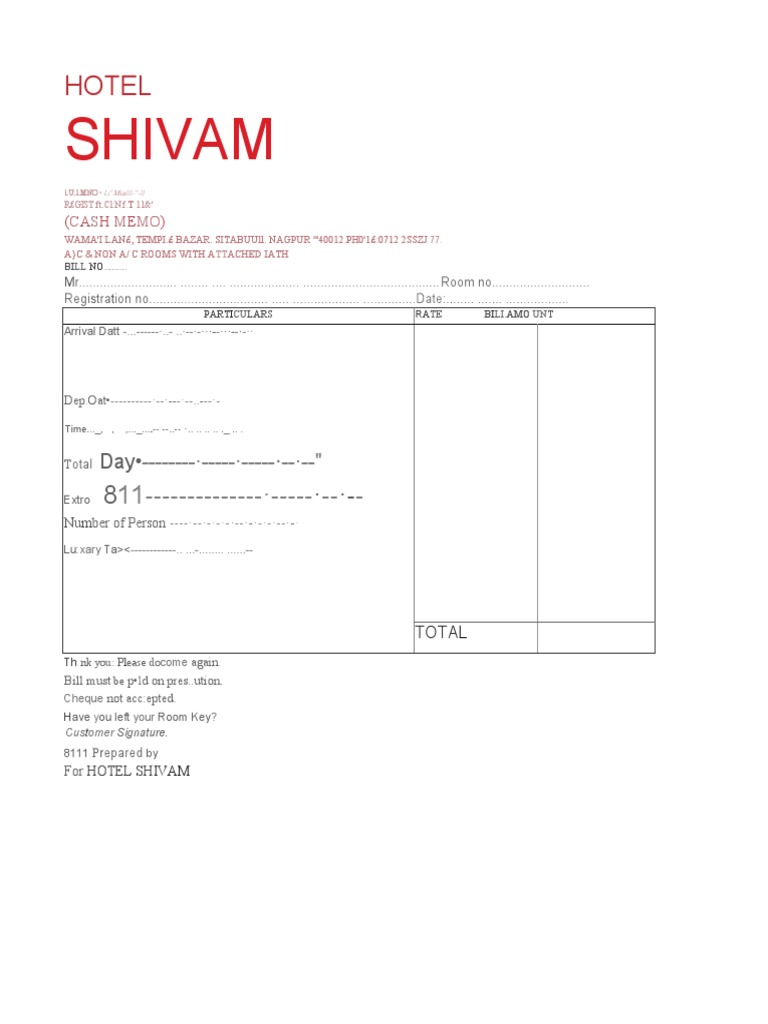 Hotel Bill Template Word | PDF