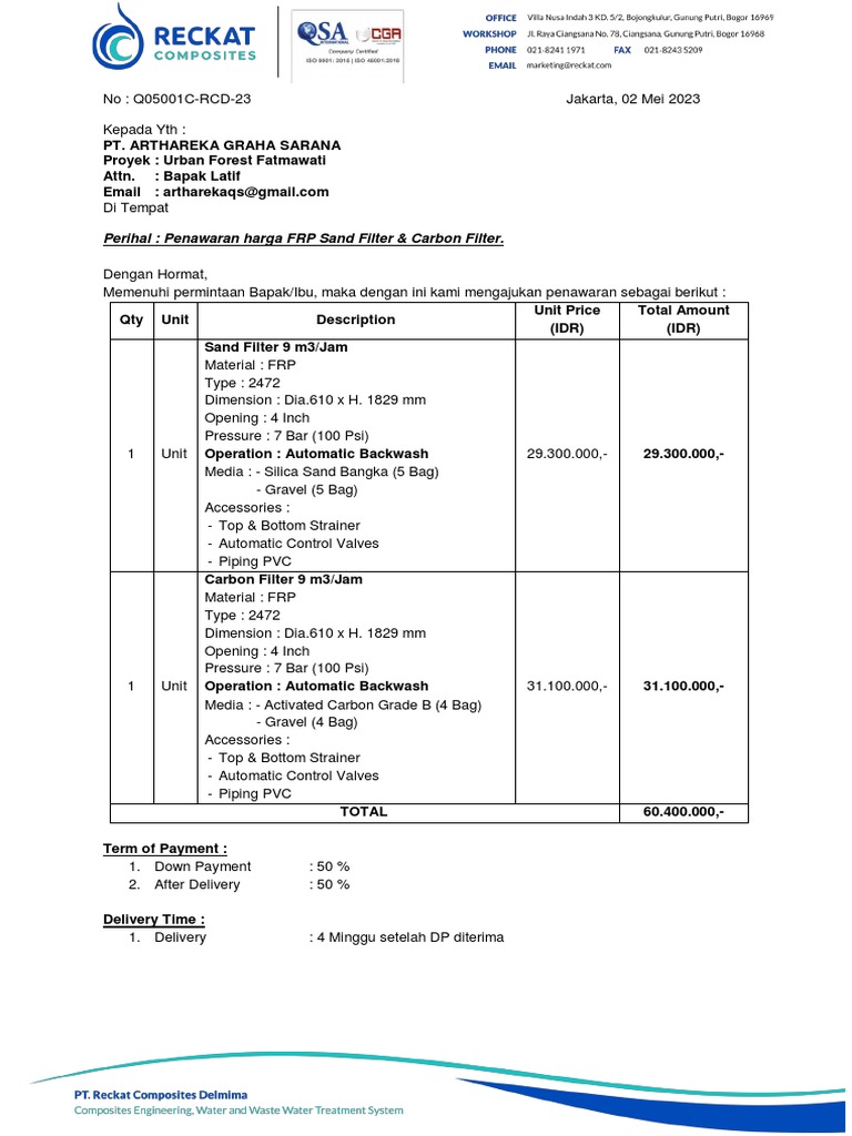 PH FRP Sand Carbon Filter Kap. 9 MPH Manual Backwash | PDF