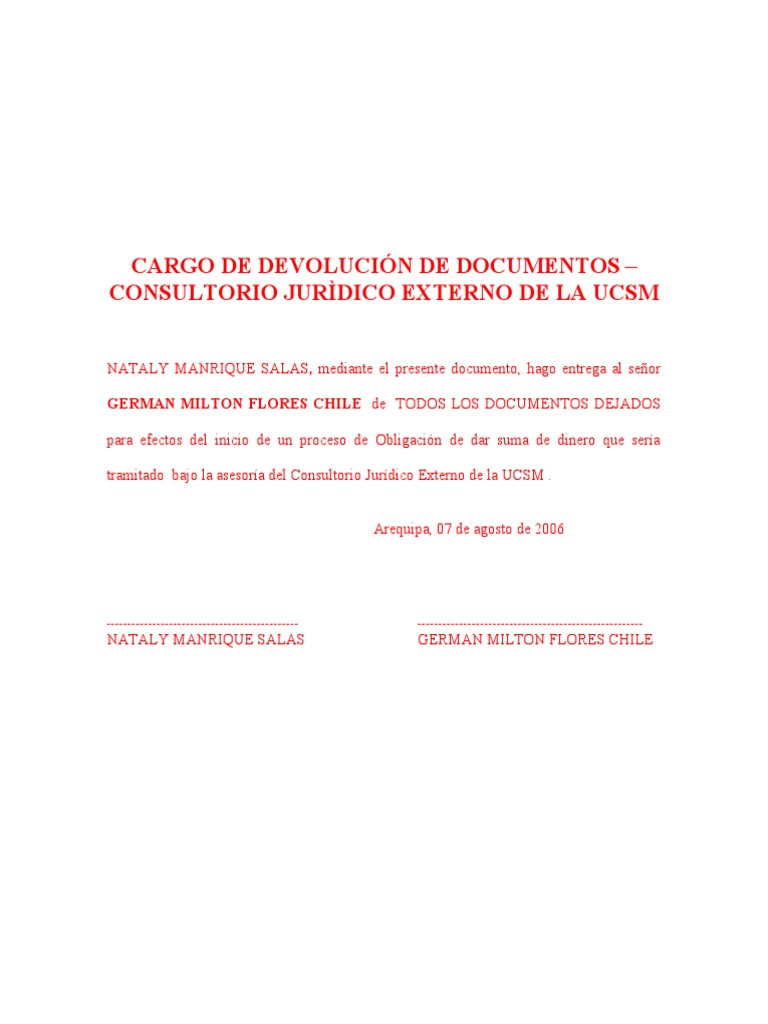 Cargo de Devolución de Documentos | PDF