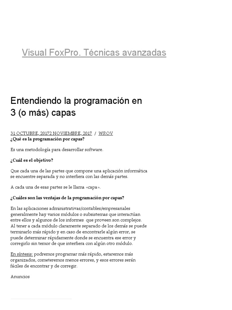 Entendiendo la programación en 3 (o más) capas _ Visual FoxPro. Técnicas avanzadas | PDF