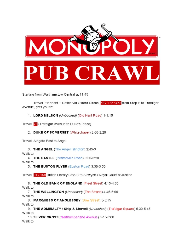 Monopoly Pub Crawl | PDF
