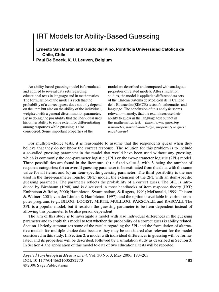 IRT Models for Ability-Based Guessing | PDF
