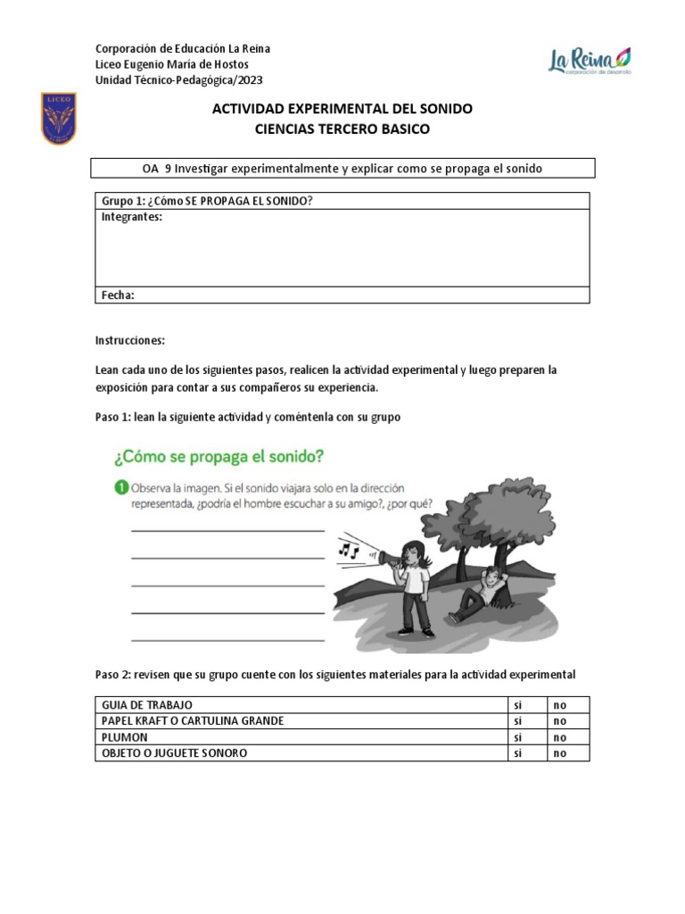 Actividad Experimental sobre Sonido en 3° Básico | PDF