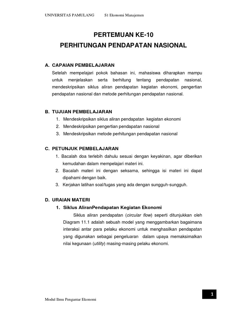 Pertemuan 10 - Perhitungan Pendapatan Nasional | PDF