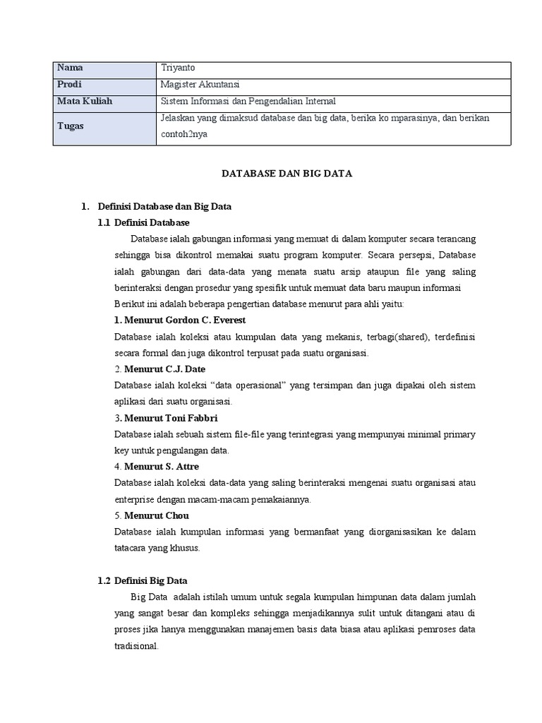 Tugas Mingguan 1 - Database Dan Big Data | PDF