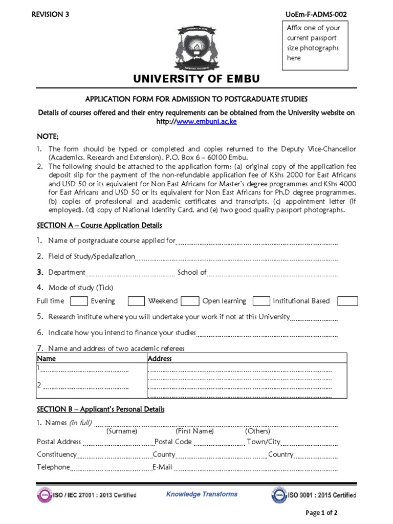 Form 002 Postgraduate Application Form Revision | PDF | Postgraduate Education | Identity Document