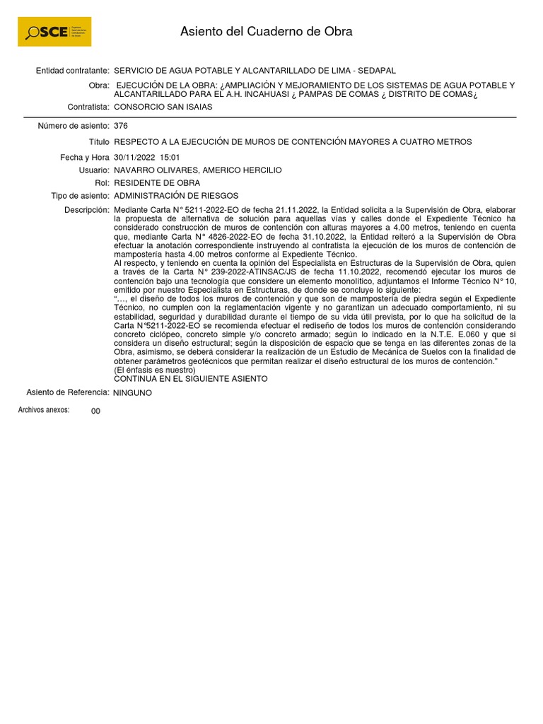 Asiento S | Descargar gratis PDF | Lima | Ingeniero civil