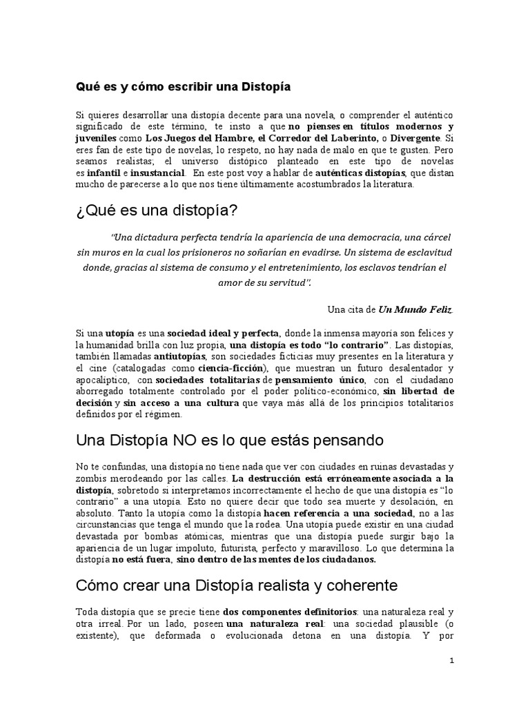 Qué Es y Cómo Escribir Una Distopía | PDF | Distopía | utopía