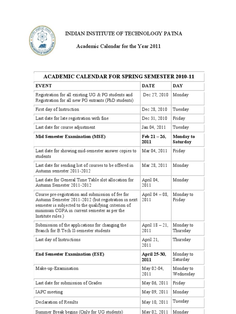 Academic Calendar 2010-11-2 | PDF | Academic Term | Observances