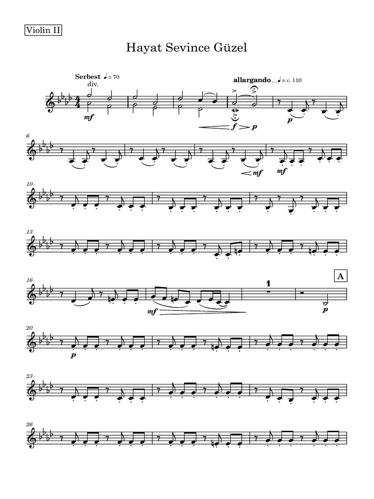 Hayat Sevince Gu Êzel - Violin II | PDF