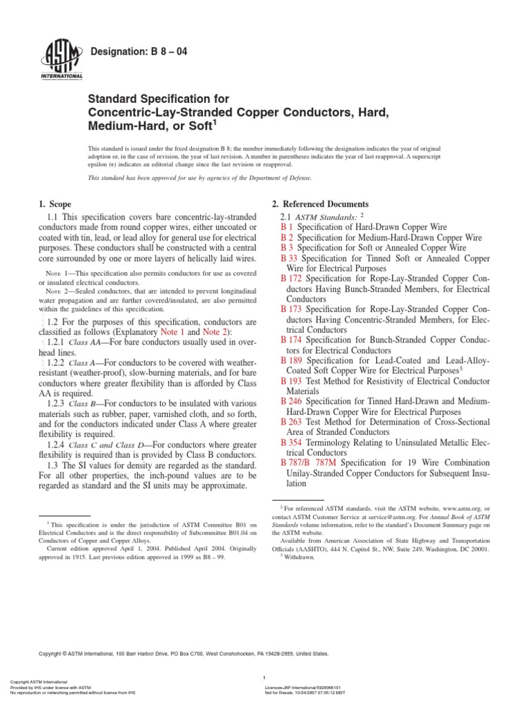 ASTM B8 - Standard Specification For Concentric-Lay-Stranded Copper Conductors | PDF