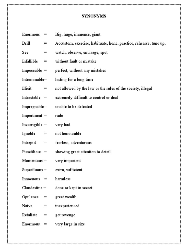 Synonyms, Antonyms & One Word Substitutes For Sessional-1 | PDF