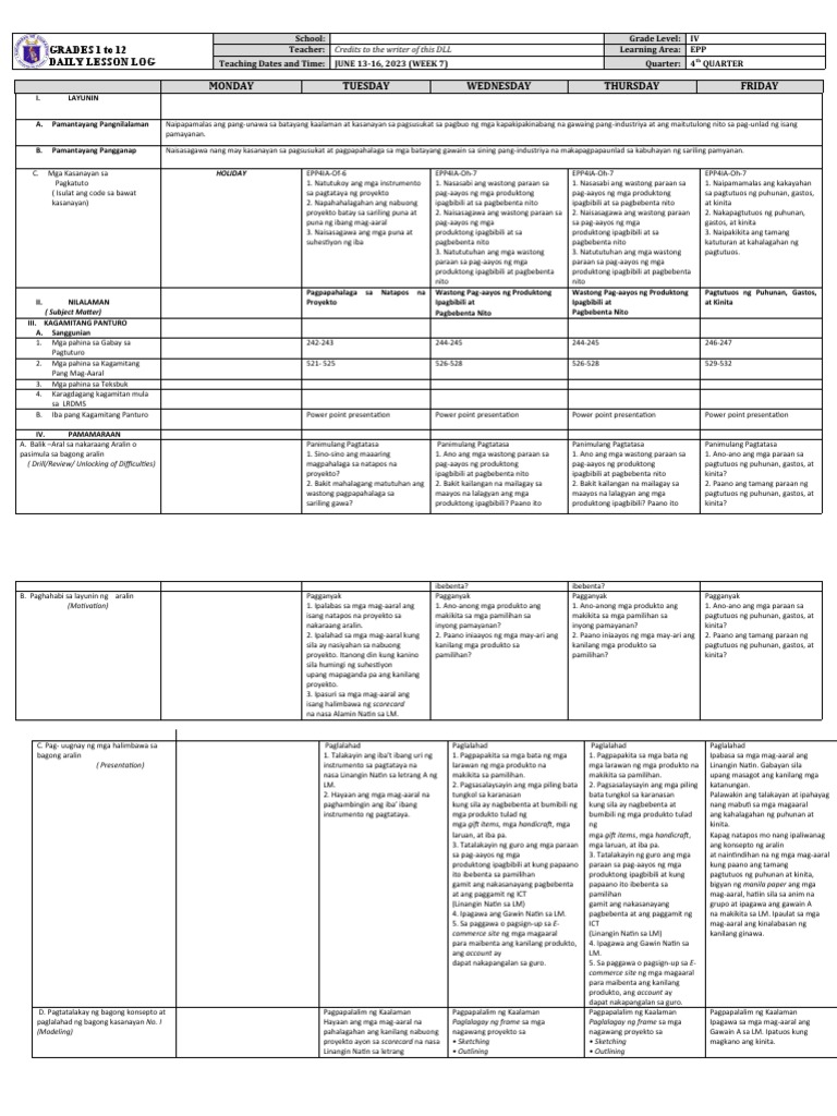 DLL - Epp 4 - Q4 - W7 | PDF