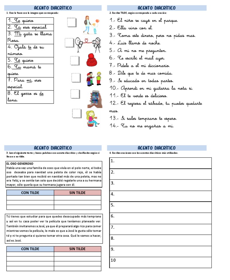 Ejercicios de Acento Diacrítico | PDF