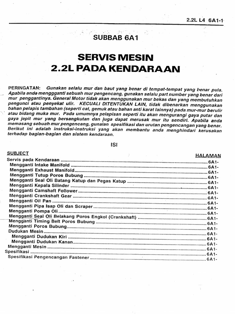 Perbaikan Unit Mesin Section 6A1 Servis Mesin Blazer | PDF