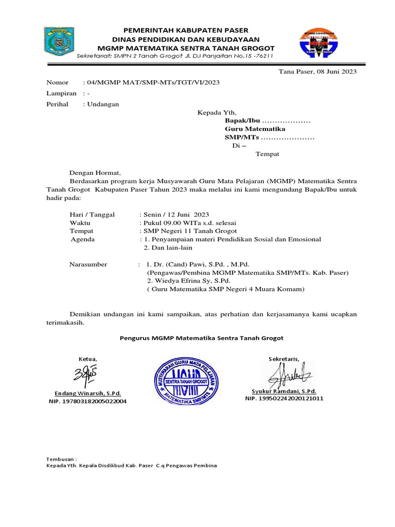 Contoh Undangan MGMP | PDF