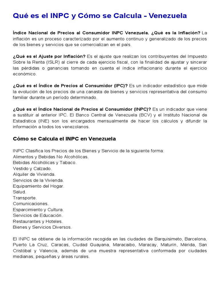 Qué Es El INPC y Cómo Se Calcula | PDF