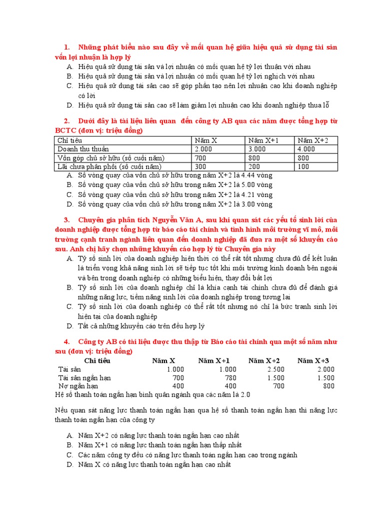Phan Tich BCTC - Đề cũ | PDF