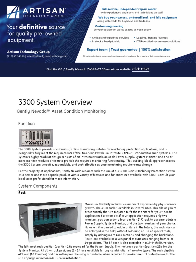 Bently Nevada 3300 System Datasheet | PDF | Relay | Computer Monitor