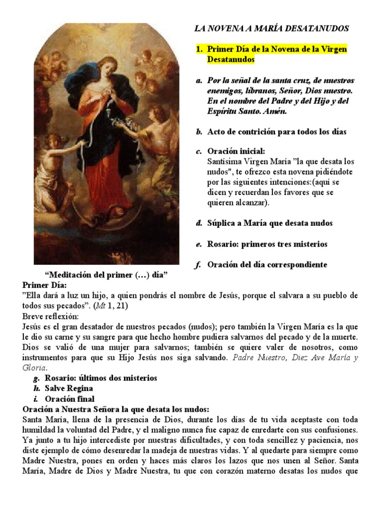 Novena a la Virgen Desatanudos | PDF | María, madre de Jesús | Oración