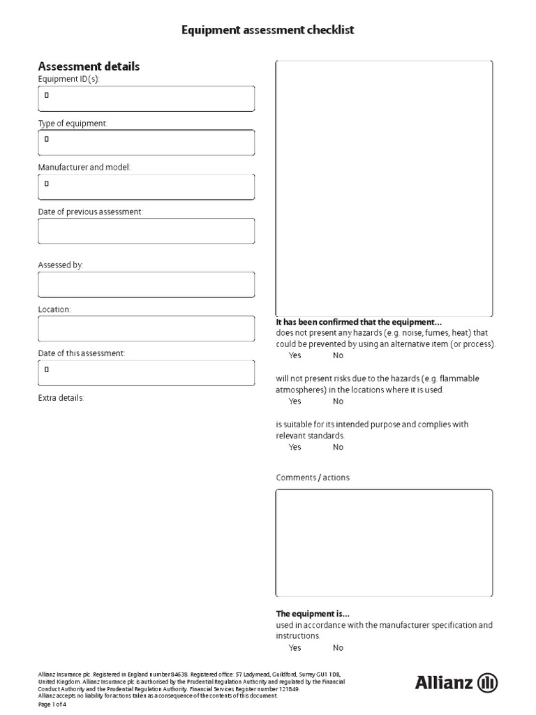 Equipment Assessment Checklist Assessment Details: It Has Been ...